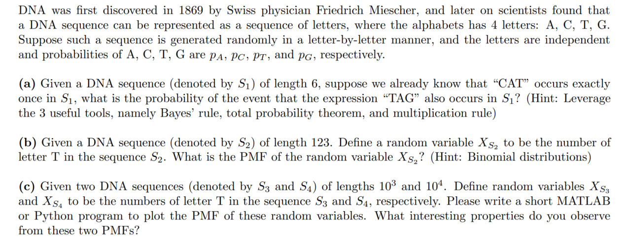 Solved DNA was first discovered in 1869 by Swiss physician | Chegg.com