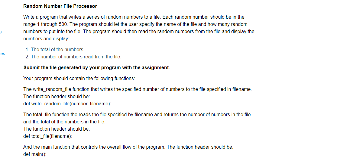 Solved Random Number File Processor Write A Program That 7307