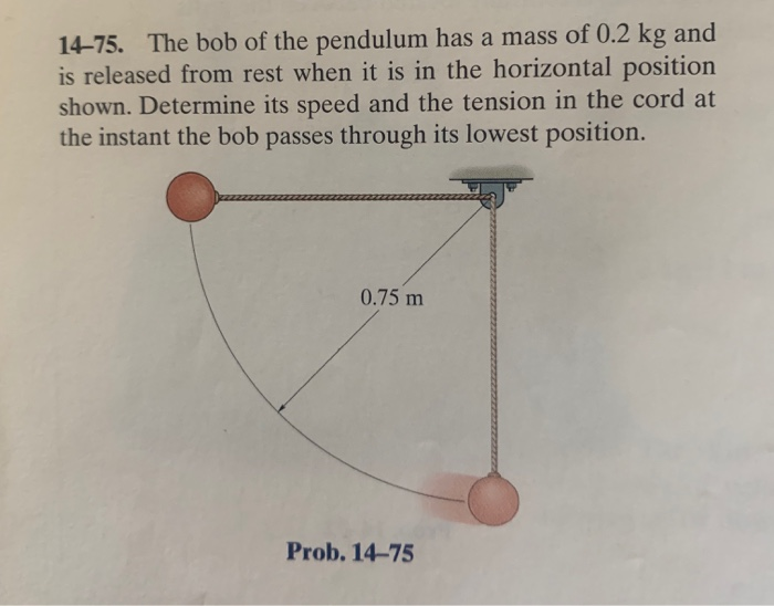 Solved 14-75. The bob of the pendulum has a mass of 0.2 kg | Chegg.com