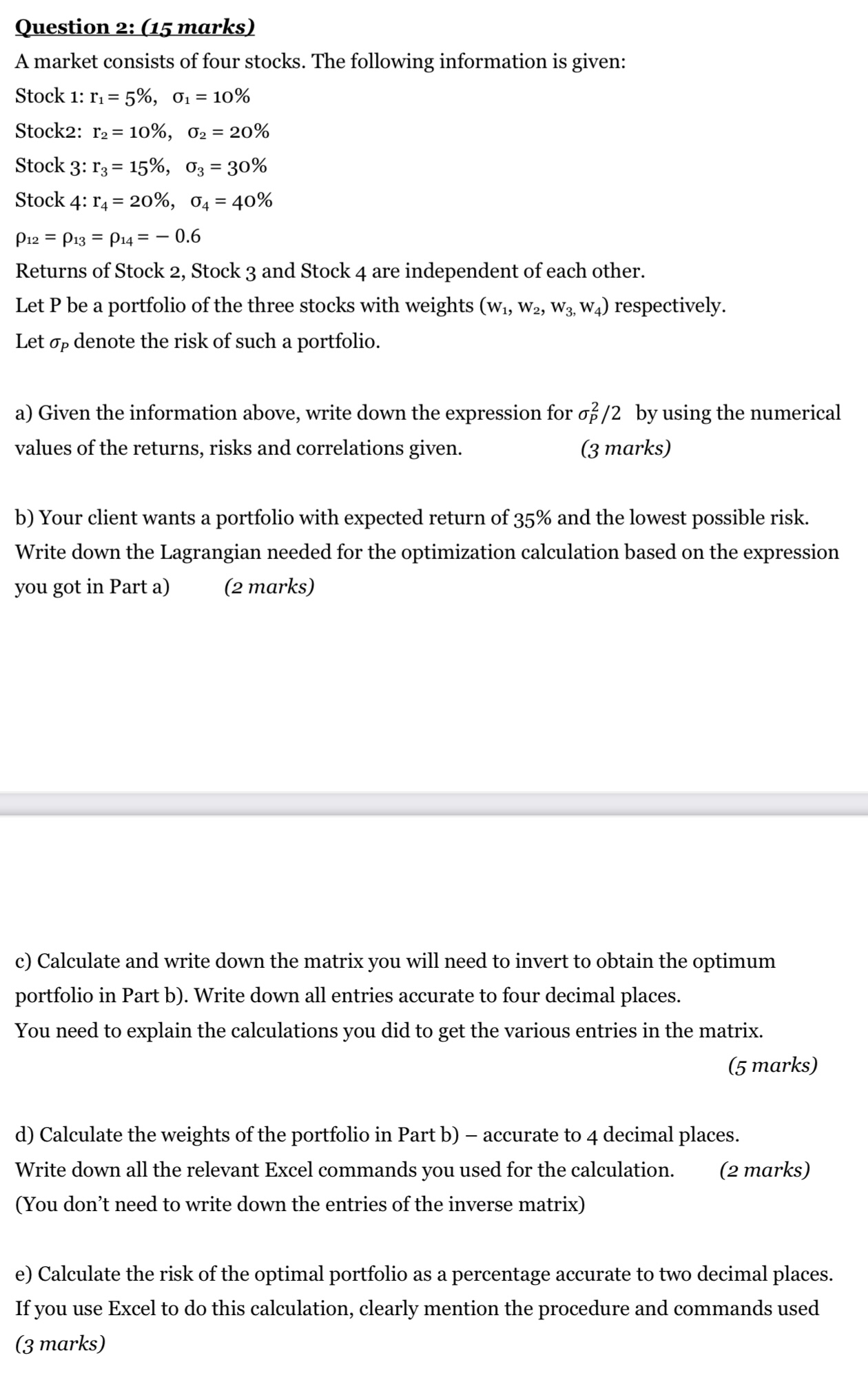 Question 2: (15 marks) A market consists of four | Chegg.com