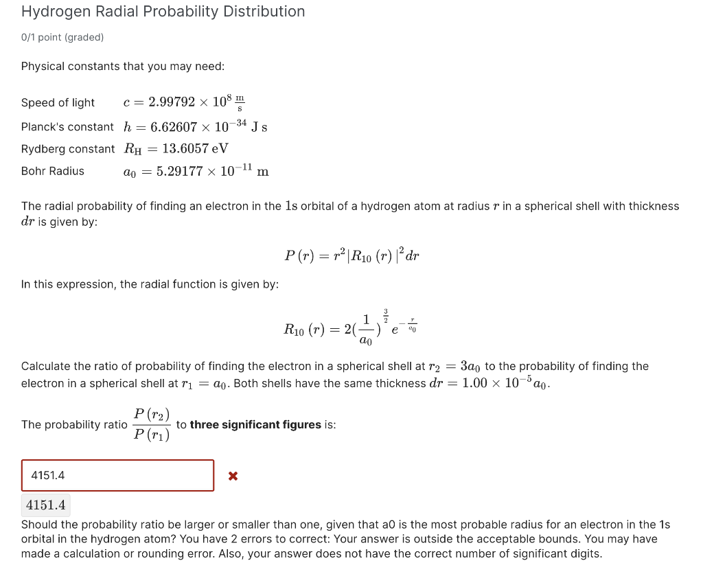Hydrogen Radial Probability Distribution 0/1 point | Chegg.com