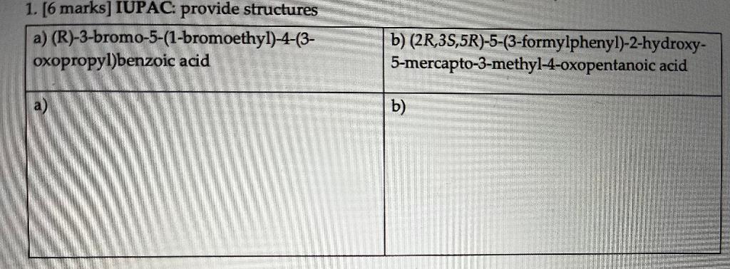 Solved 1. [6 marks] IUPAC: provide structures a) | Chegg.com