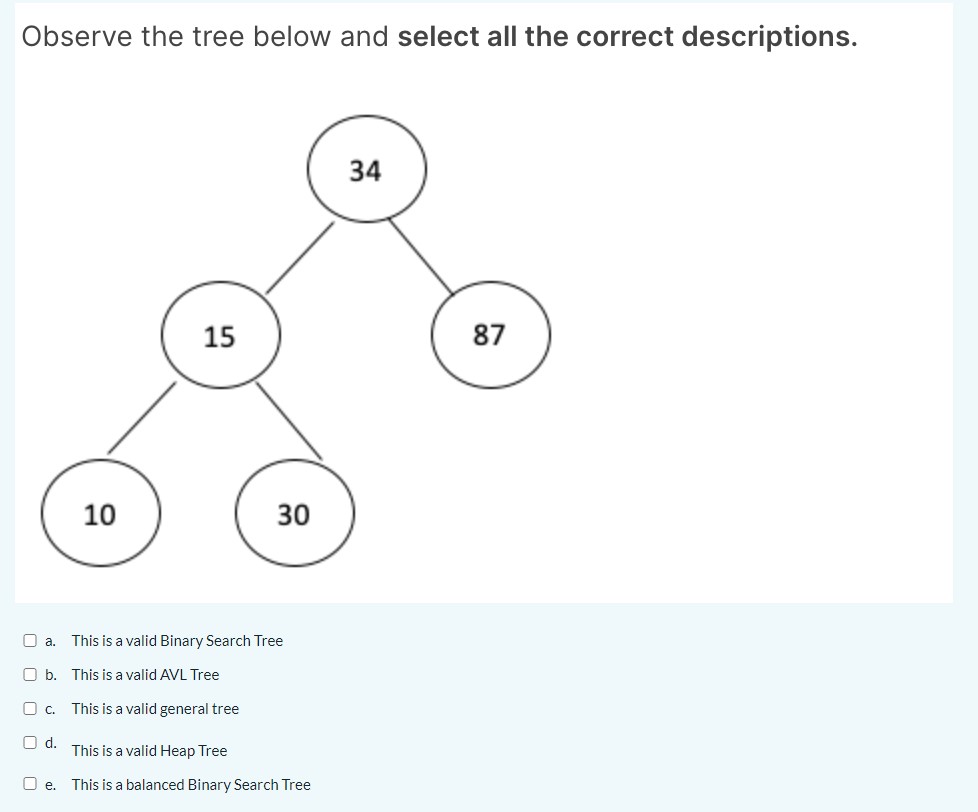 Solved Observe the tree below and select all the correct | Chegg.com Solved Observe the tree below and select all the correct | Chegg.com