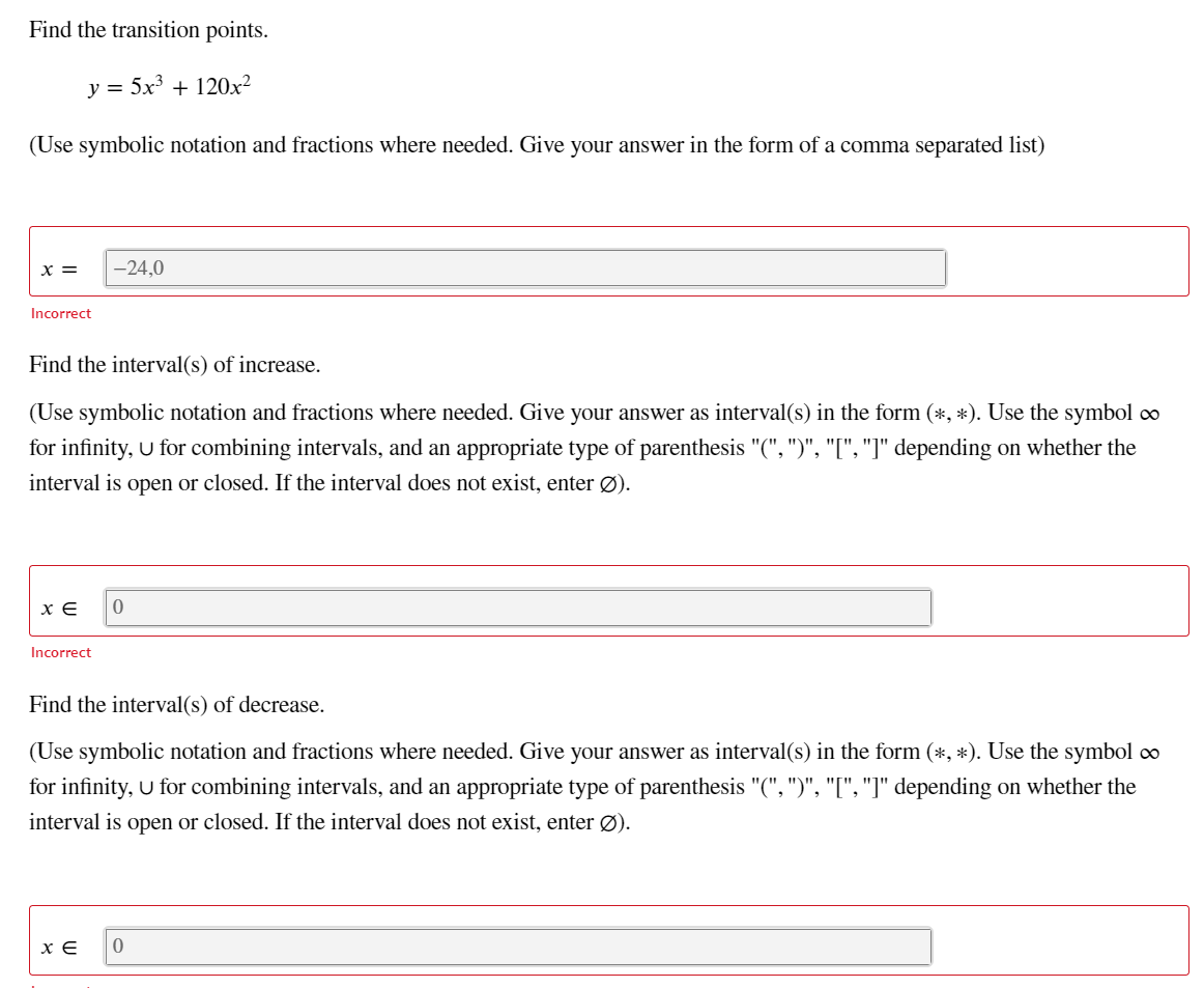 Solved Find the transition points. y = 5x3 + 120x2 (Use | Chegg.com