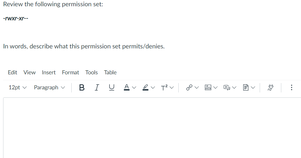 Solved Review the following permission set: -rwxr-xr-- In | Chegg.com