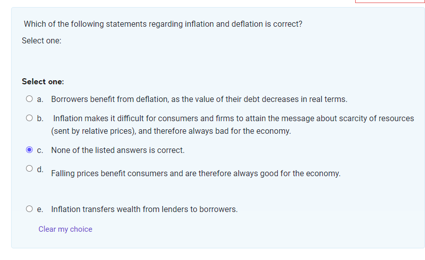Solved Which of the following statements regarding inflation | Chegg.com