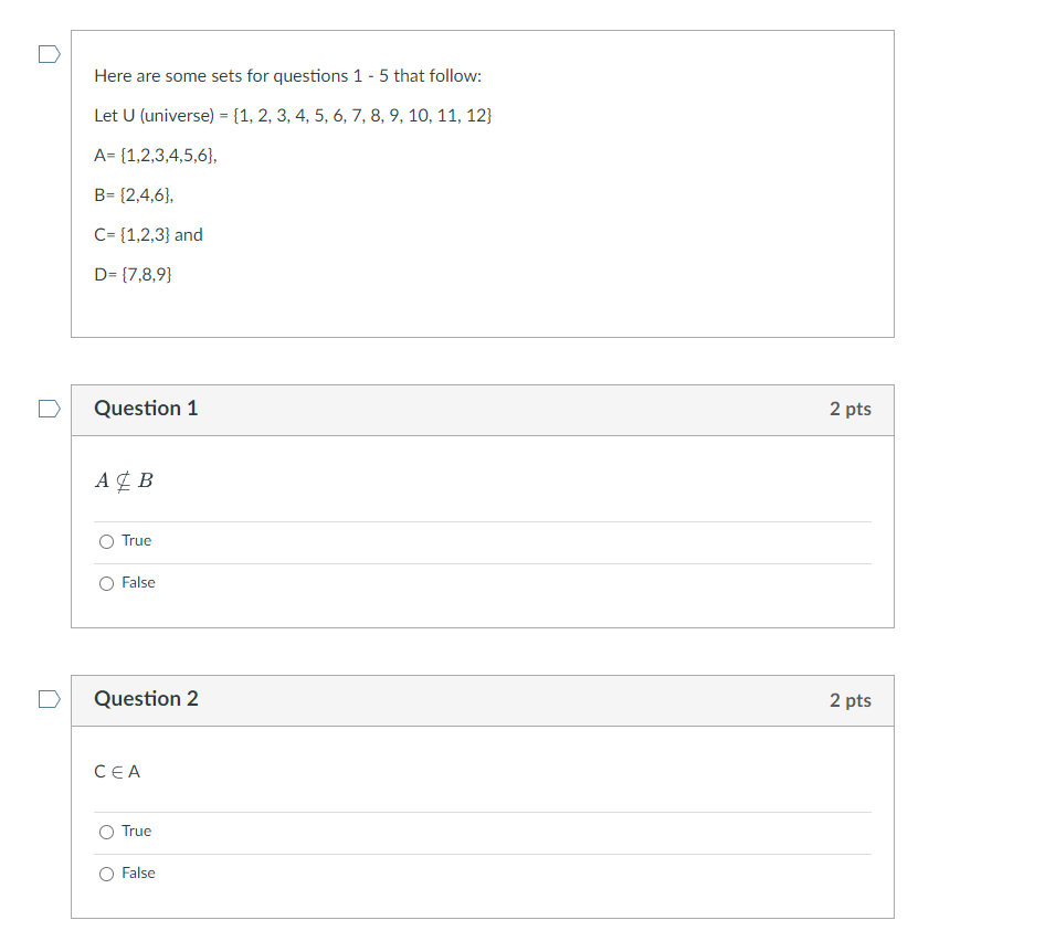 Solved Here are some sets for questions 1 - 5 that follow: | Chegg.com