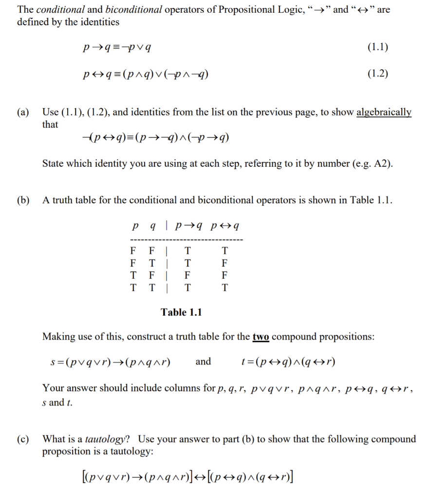 Solved The conditional and biconditional operators of | Chegg.com