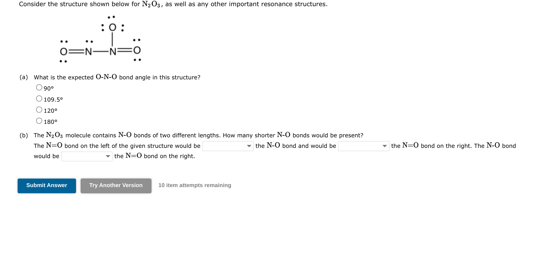 Solved Consider the structure shown below for N2O3, as well | Chegg.com