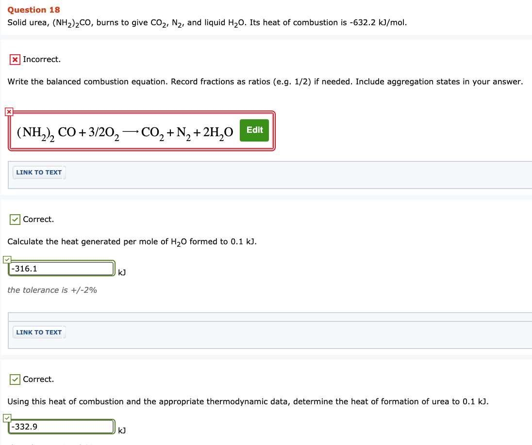 Solved Question 18 Solid urea, (NH2)2CO, burns to give CO2, | Chegg.com