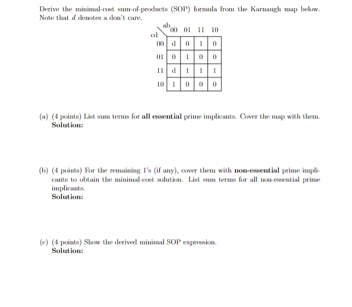 Solved Derive the minimal-cost sum-of-products (SOP) formula | Chegg.com