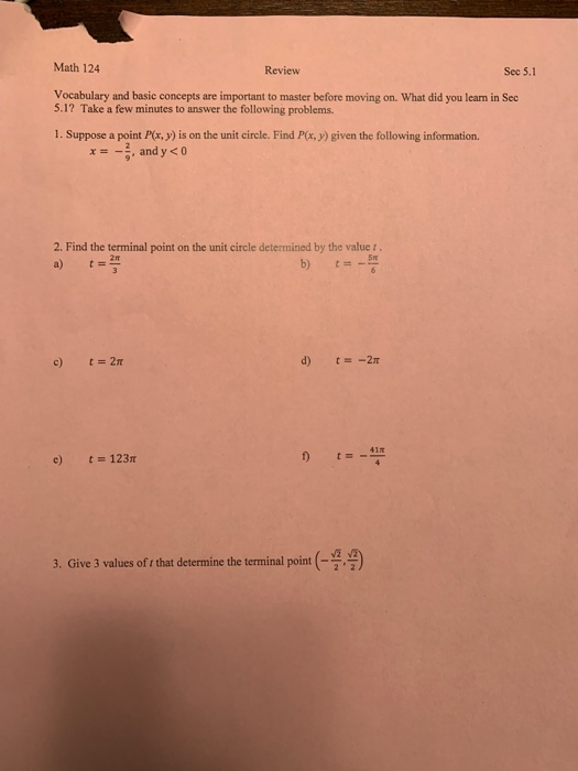 Solved Math 124 Review Sec 5.1 Vocabulary and basic concepts | Chegg.com