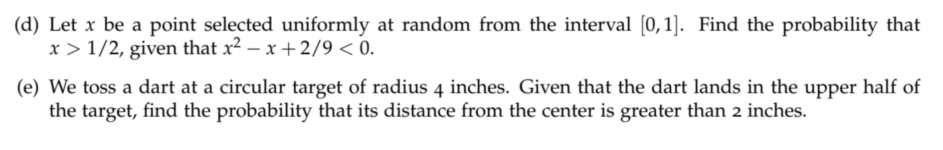 Solved (d) Let x be a point selected uniformly at random | Chegg.com