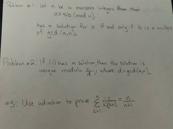 Solved Poblem #1: Let n be a nonzero integer. Prove that | Chegg.com