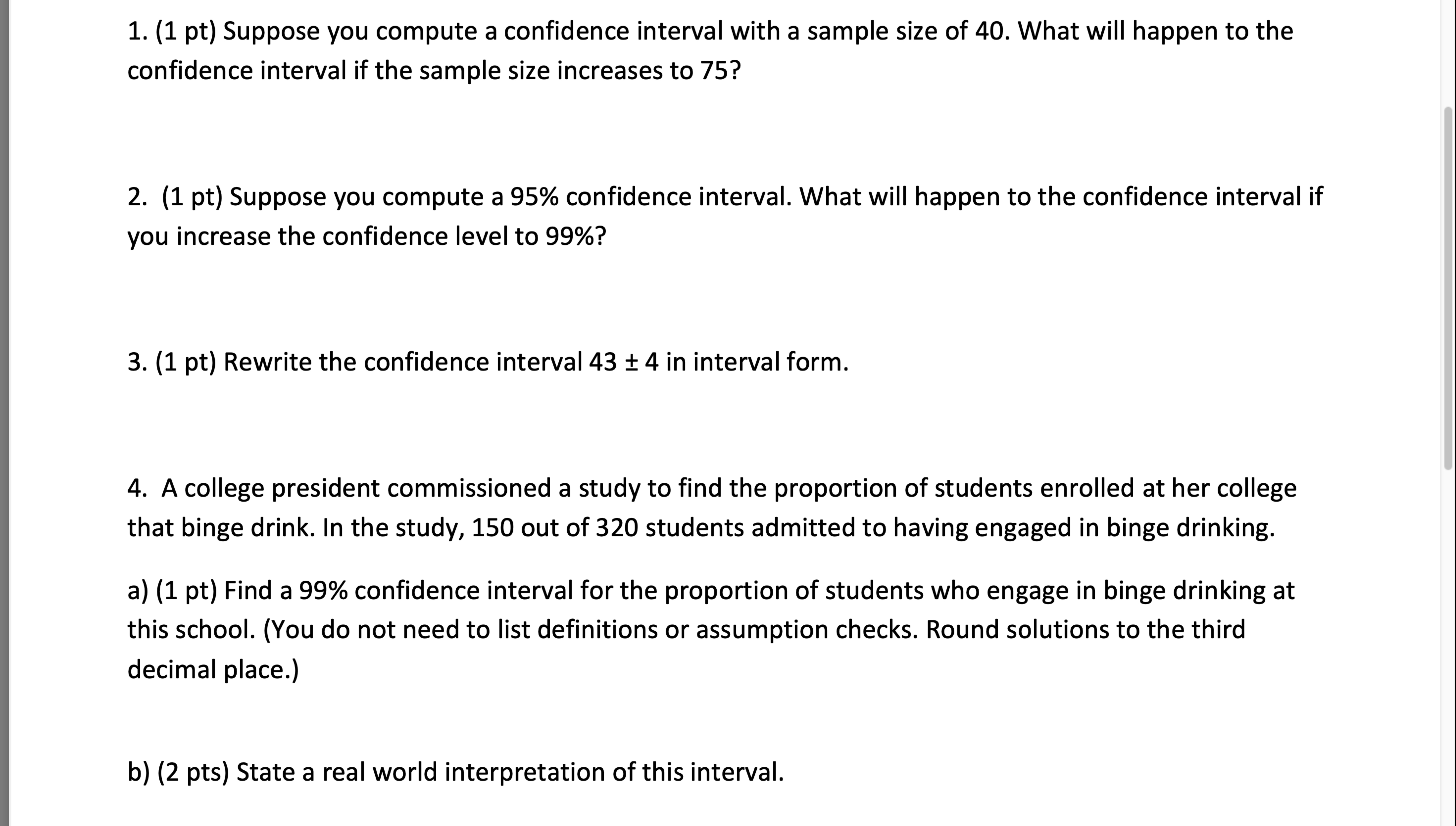 (1 pt) Suppose you compute a confidence interval | Chegg.com (1 pt) Suppose you compute a confidence interval | Chegg.com