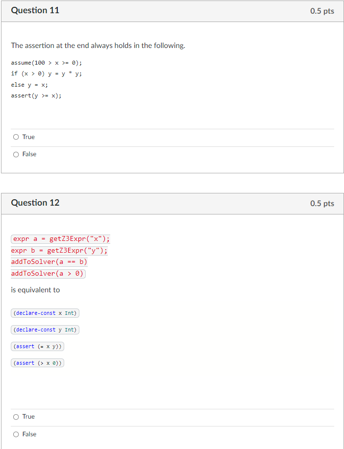 Solved This quiz focuses on predicate logic and Z3 formulas, | Chegg.com
