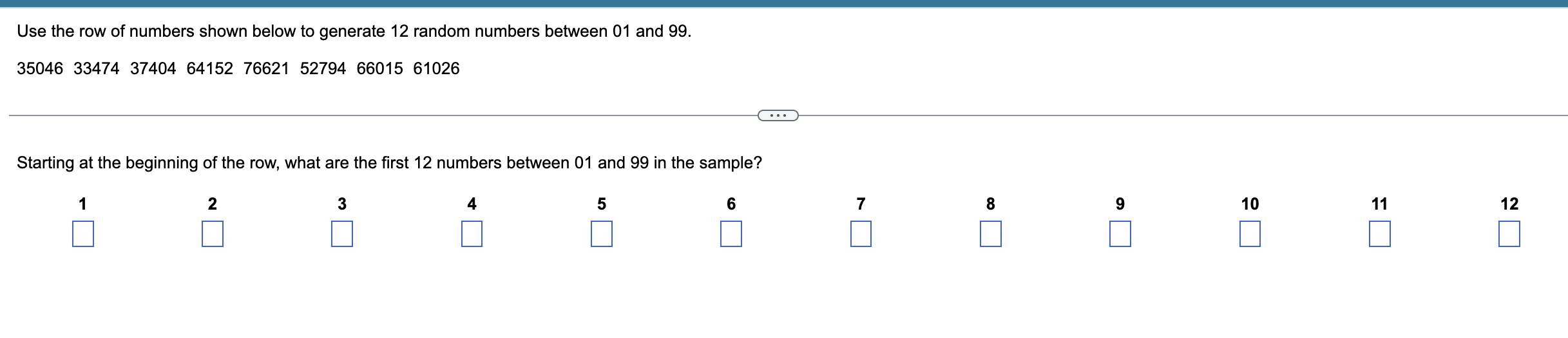 Solved Use the row of numbers shown below to generate 12 | Chegg.com