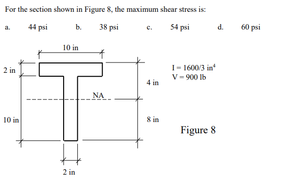 Solved For the section shown in Figure 8, the maximum shear | Chegg.com