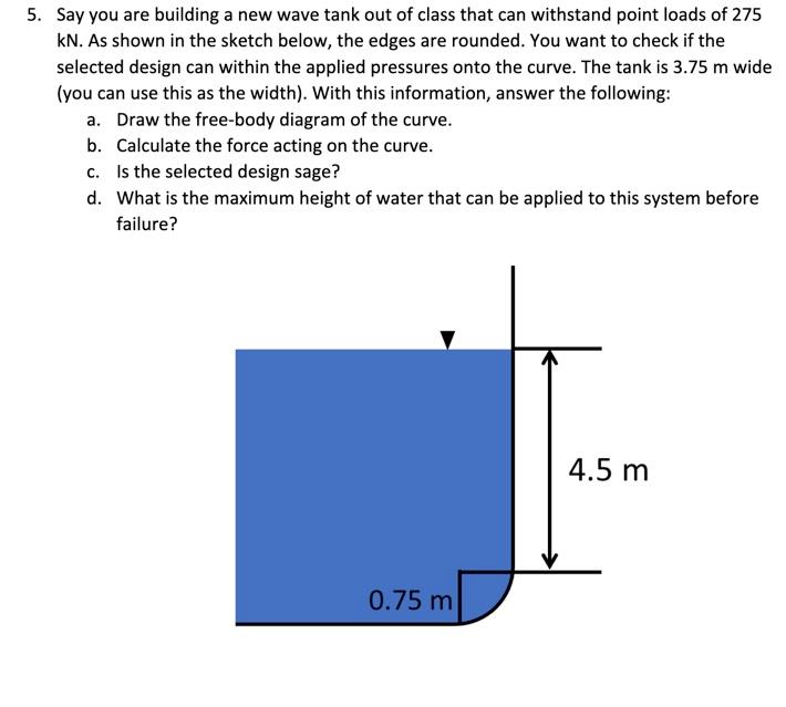 Solved 5. Say you are building a new wave tank out of class | Chegg.com