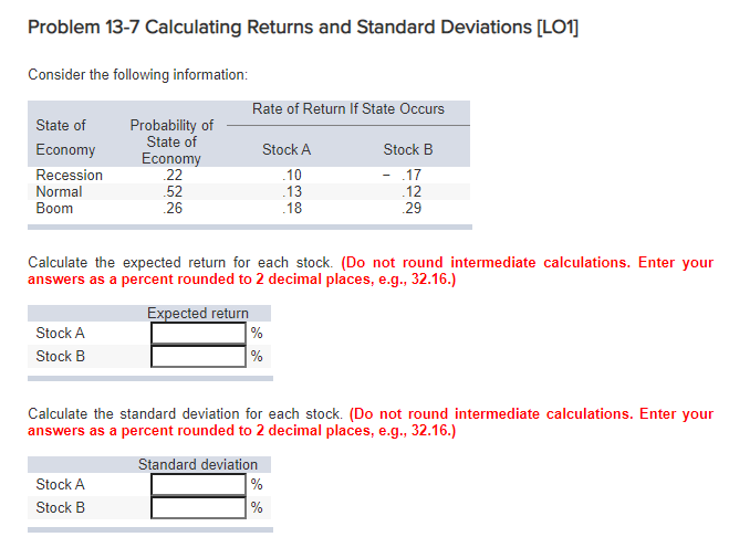 Solved Problem 13-7 Calculating Returns and Standard | Chegg.com