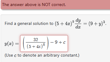 Solved The answer above is NOT correct. Find a general | Chegg.com
