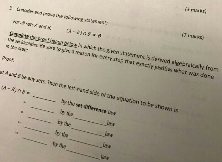 Solved (3 marks) 3. Consider and prove the following | Chegg.com Solved (3 marks) 3. Consider and prove the following | Chegg.com
