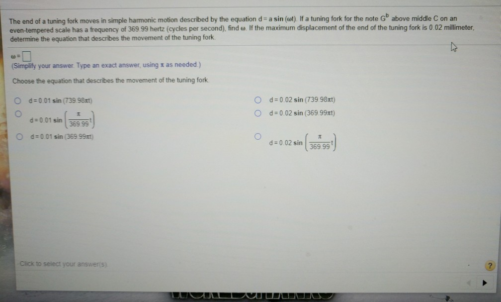 Solved The end of a tuning fork moves in simple harmonic | Chegg.com