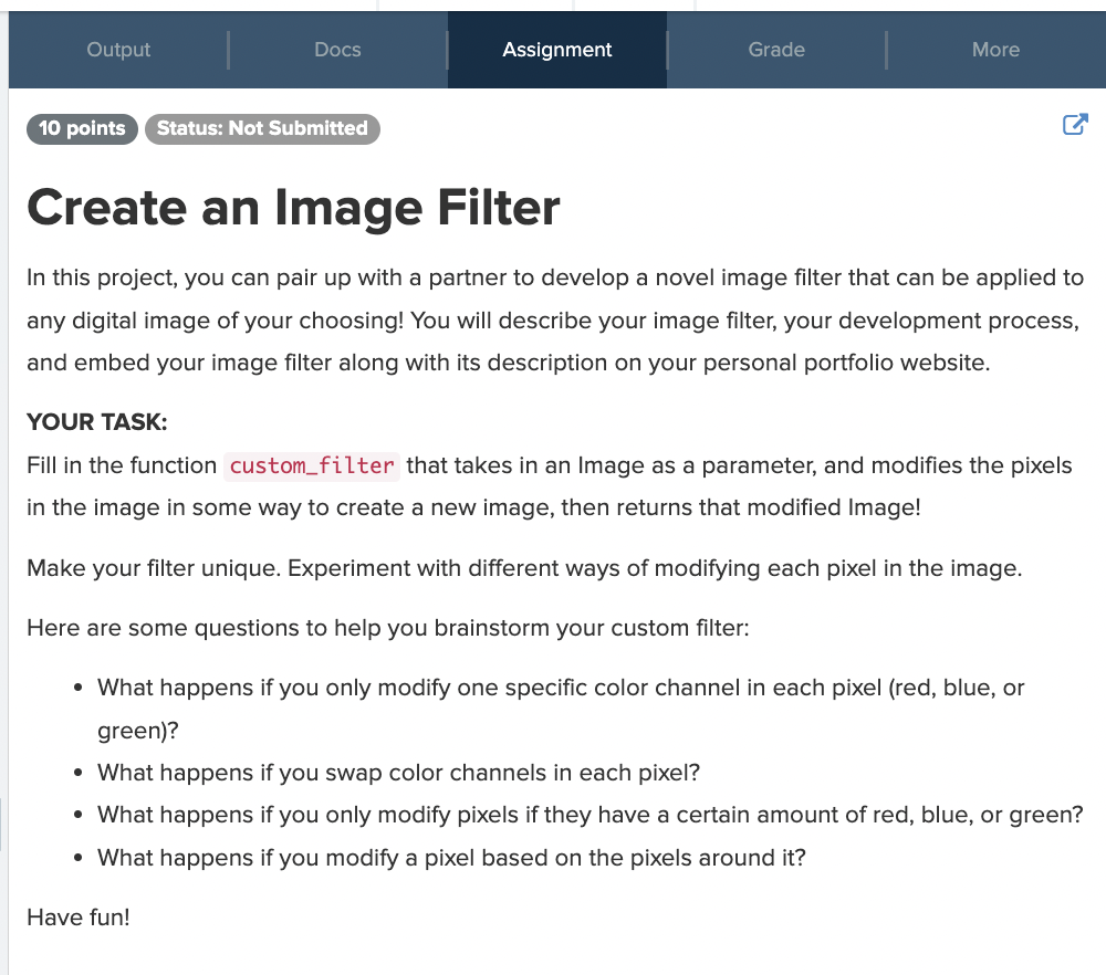 Solved I have been working on Code HS assignment- 10.1.2 | Chegg.com