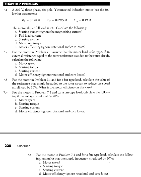 Solved CHAPTER 7 PROBLEMS 7.1 A 209 V, three-phase, | Chegg.com