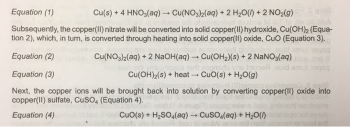 Solved Equation (1) Subsequently, the copper(I) nitrate will | Chegg.com