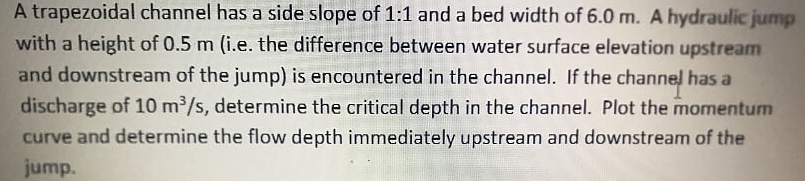 Solved A trapezoidal channel has a side slope of 1:1 and a | Chegg.com