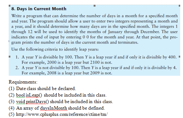 Solved 8. Days in Current Month Write a program that can | Chegg.com