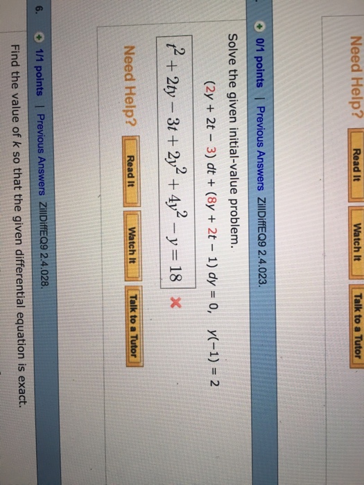 Solved Solve the given initial-value problem. (2y + 2t - 3) | Chegg.com