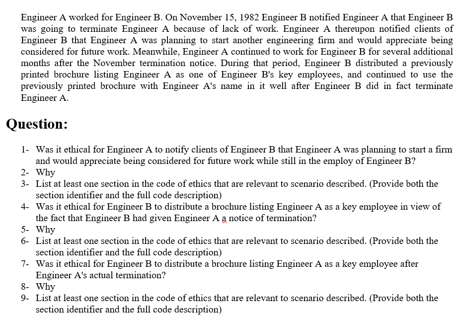 Solved Engineer A worked for Engineer B. On November 15, | Chegg.com