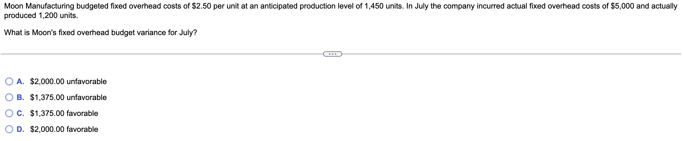 Solved produced 1,200 ﻿units.What is Moon's fixed overhead | Chegg.com
