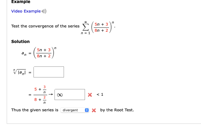Solved Example Video Example n 5n + 3 8n + 2 Test the | Chegg.com