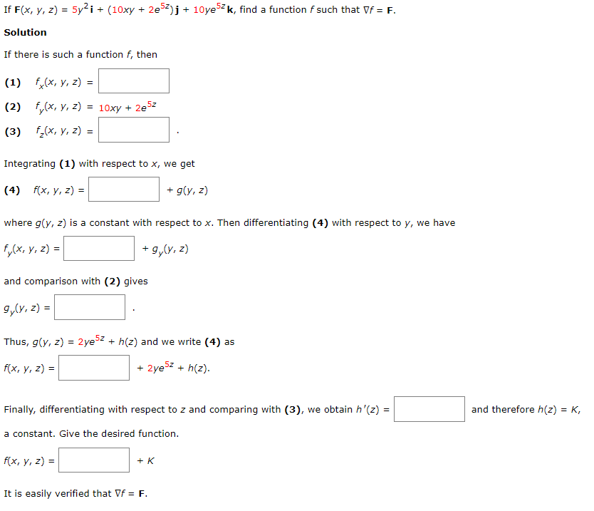 Solved If F(x,y,z)=5y2i+(10xy+2e5z)j+10ye5zk, find a | Chegg.com