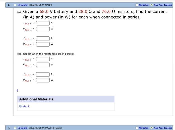 Solved 3. -/4 points OSUniPhys1 27.2.P030. My Notes Ask Your | Chegg.com Solved 3. -/4 points OSUniPhys1 27.2.P030. My Notes Ask Your | Chegg.com