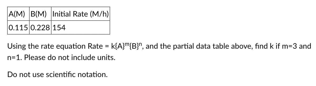 Solved Using the rate equation Rate =k{A}m{B}n, and the | Chegg.com