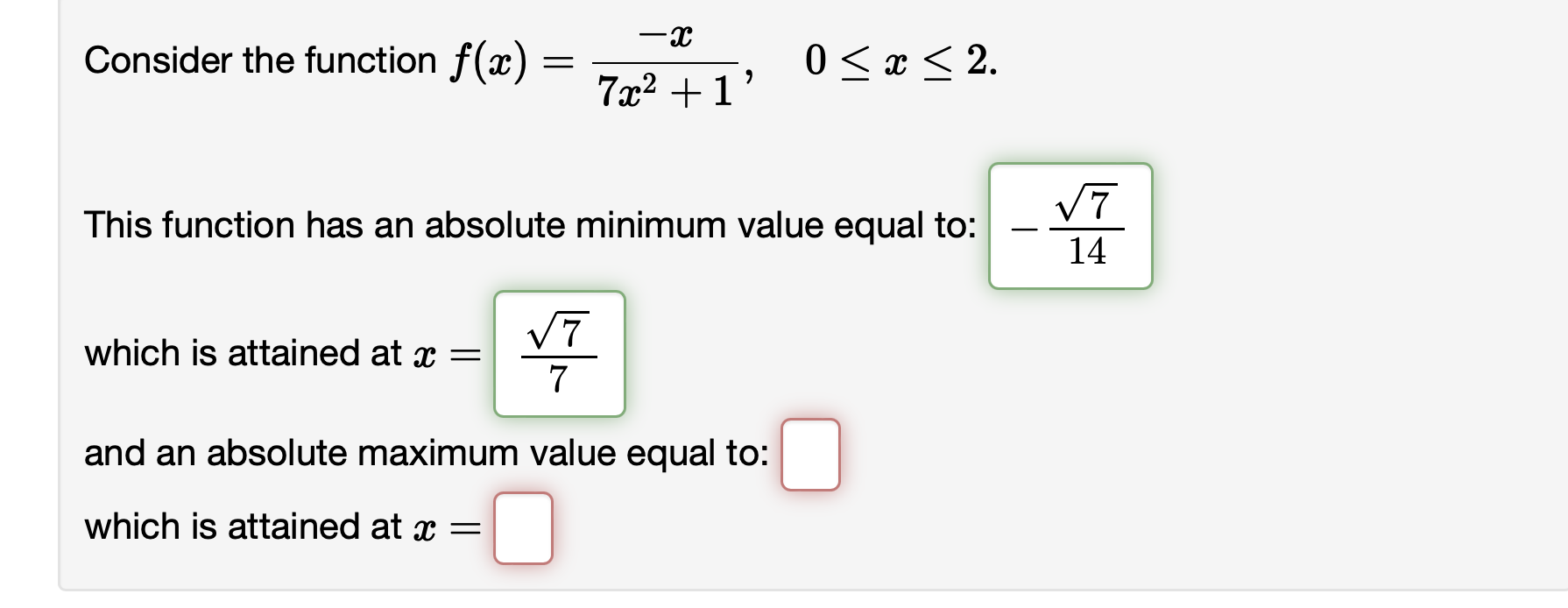 Solved Consider the function f(x)=7x2+1−x,0≤x≤2. This | Chegg.com