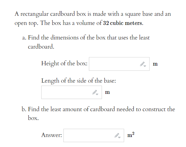 Solved A rectangular cardboard box is made with a square | Chegg.com