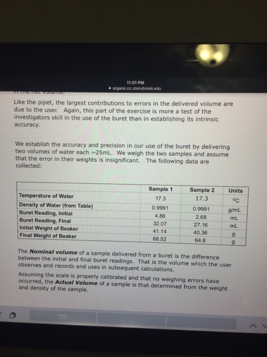Solved The nominal volume of a sample delivered from a Buret | Chegg.com