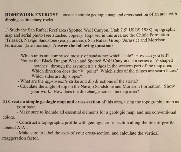 HOMEWORK EXERCISE -create a simple geologic map and | Chegg.com