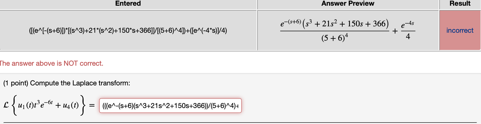 Solved Entered Answer Preview E S 6 3 21 52 150s
