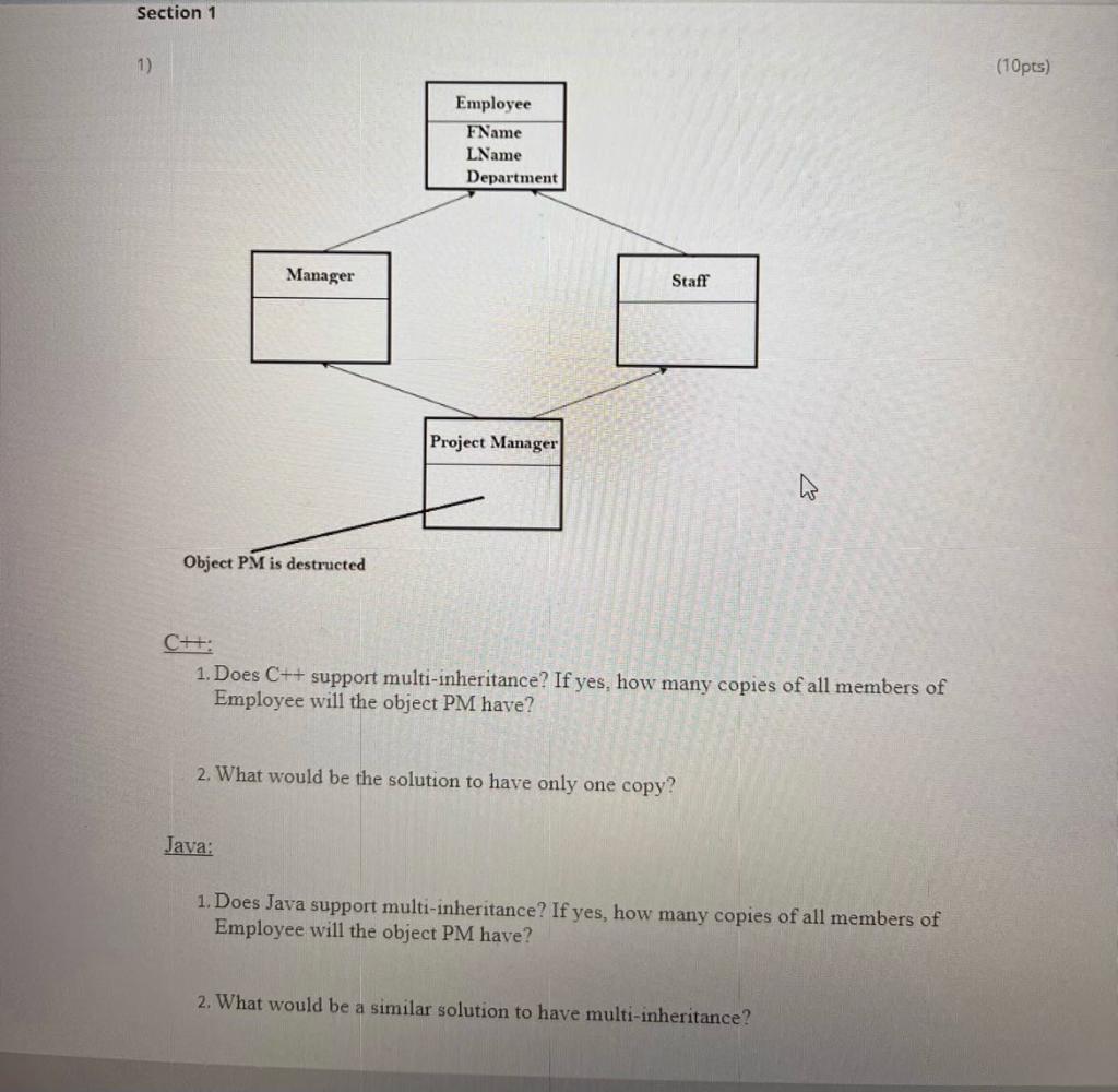 Solved Section 1 1) (10pts) Employee FName LName Department | Chegg.com