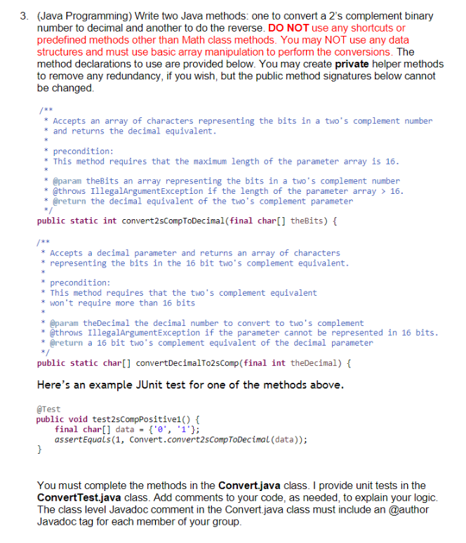 Solved public final class Convert { /** * A | Chegg.com
