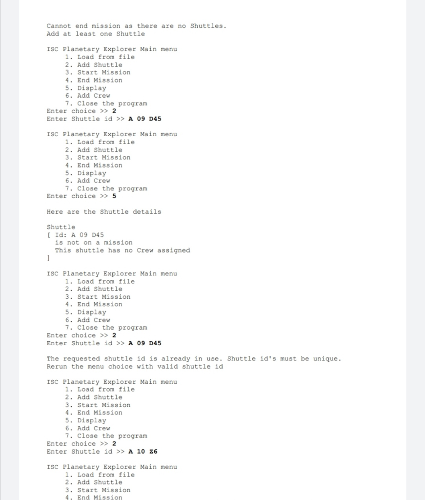 6. Add Crew 7. Close the program Enter choice >> | Chegg.com
