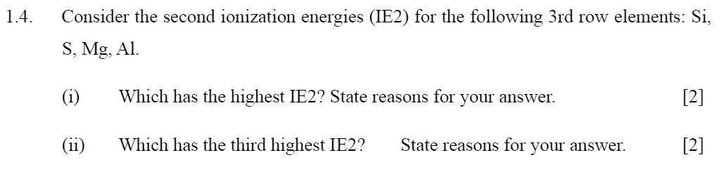 Solved 4. Consider the second ionization energies (IE2) for | Chegg.com
