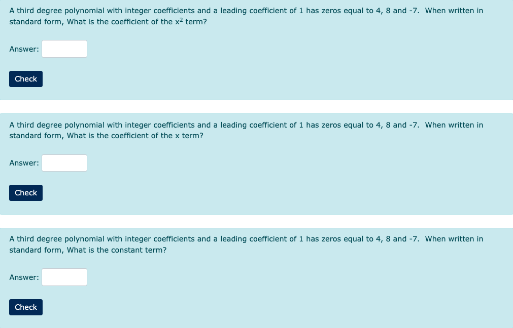 Solved A third degree polynomial with integer coefficients | Chegg.com