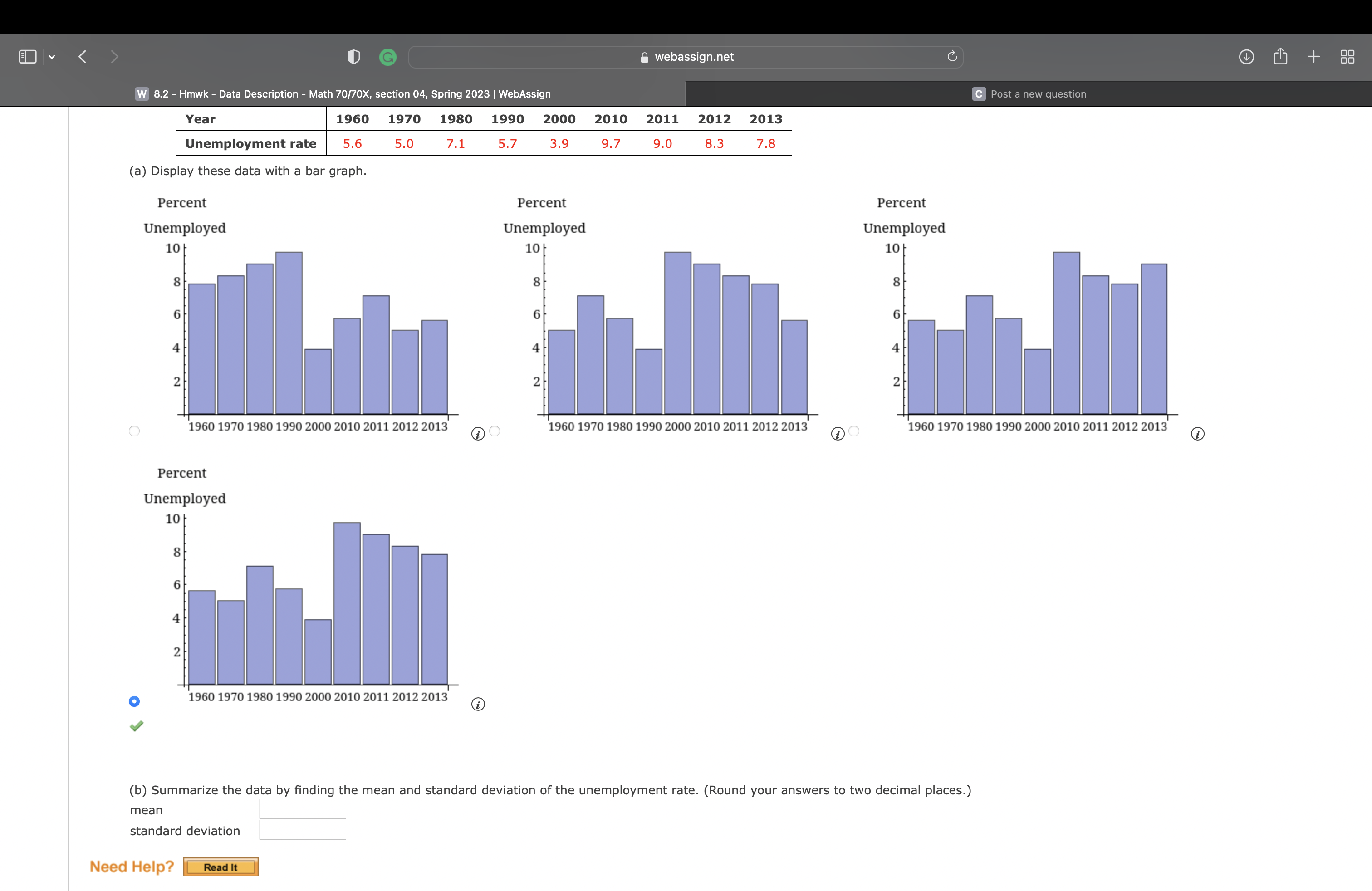Solved (a) Display these data with a bar graph. Percent I | Chegg.com